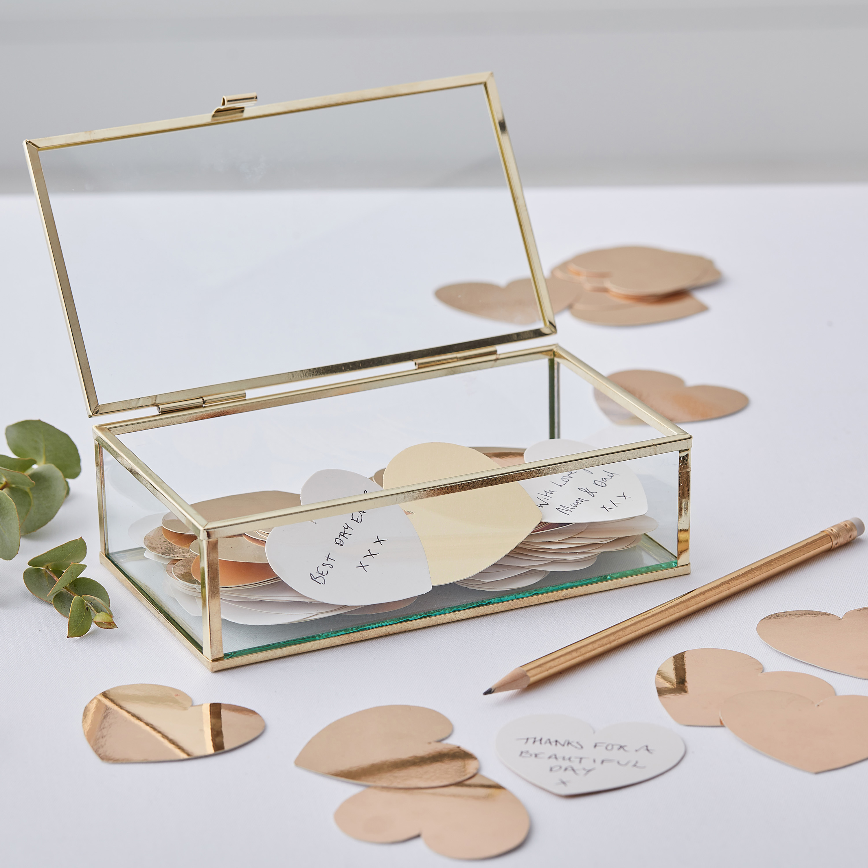 Gold Glass Trinket Wedding Guest Book Box | Ginger Ray