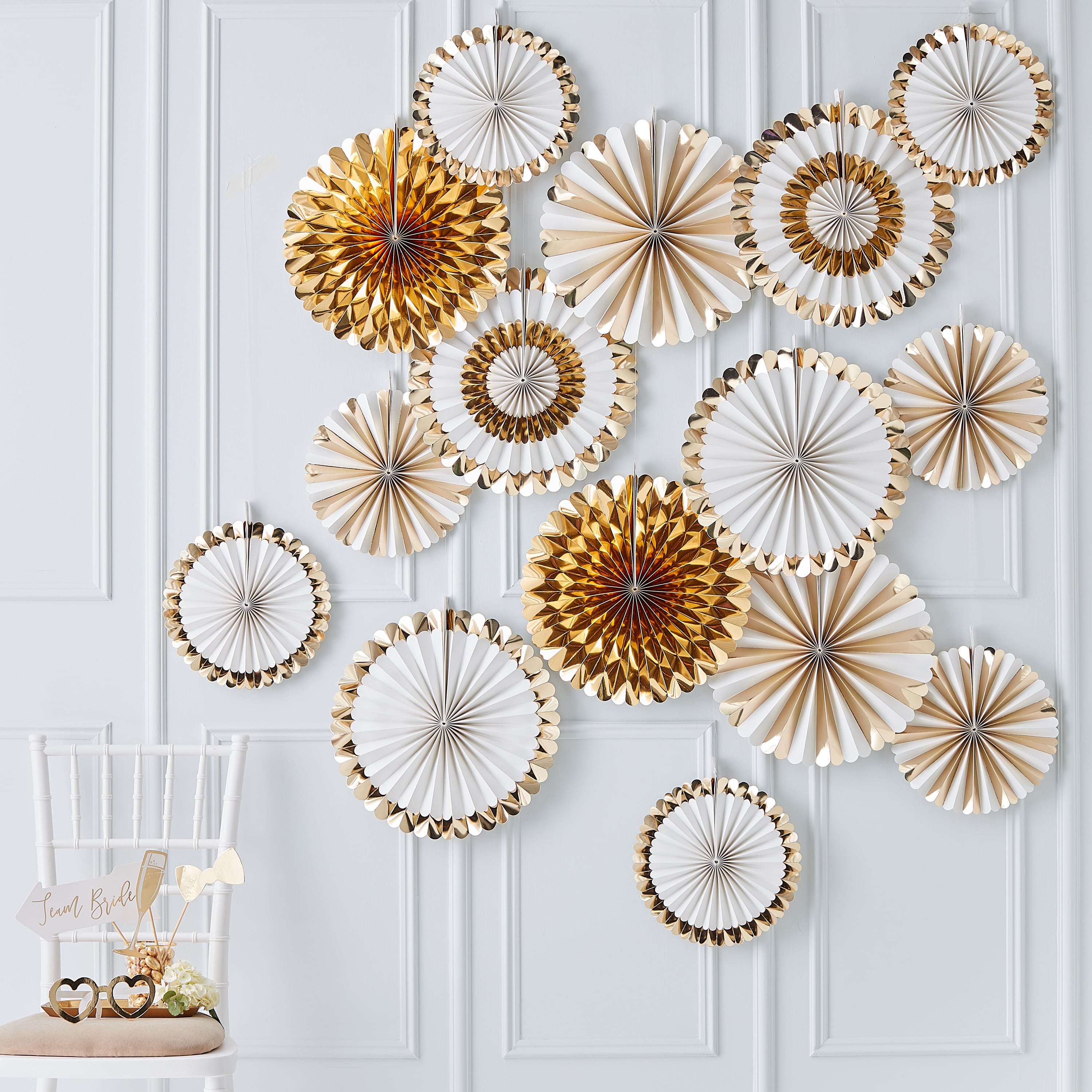 Gold Paper Fan Decorations Backdrop Kit | Ginger Ray