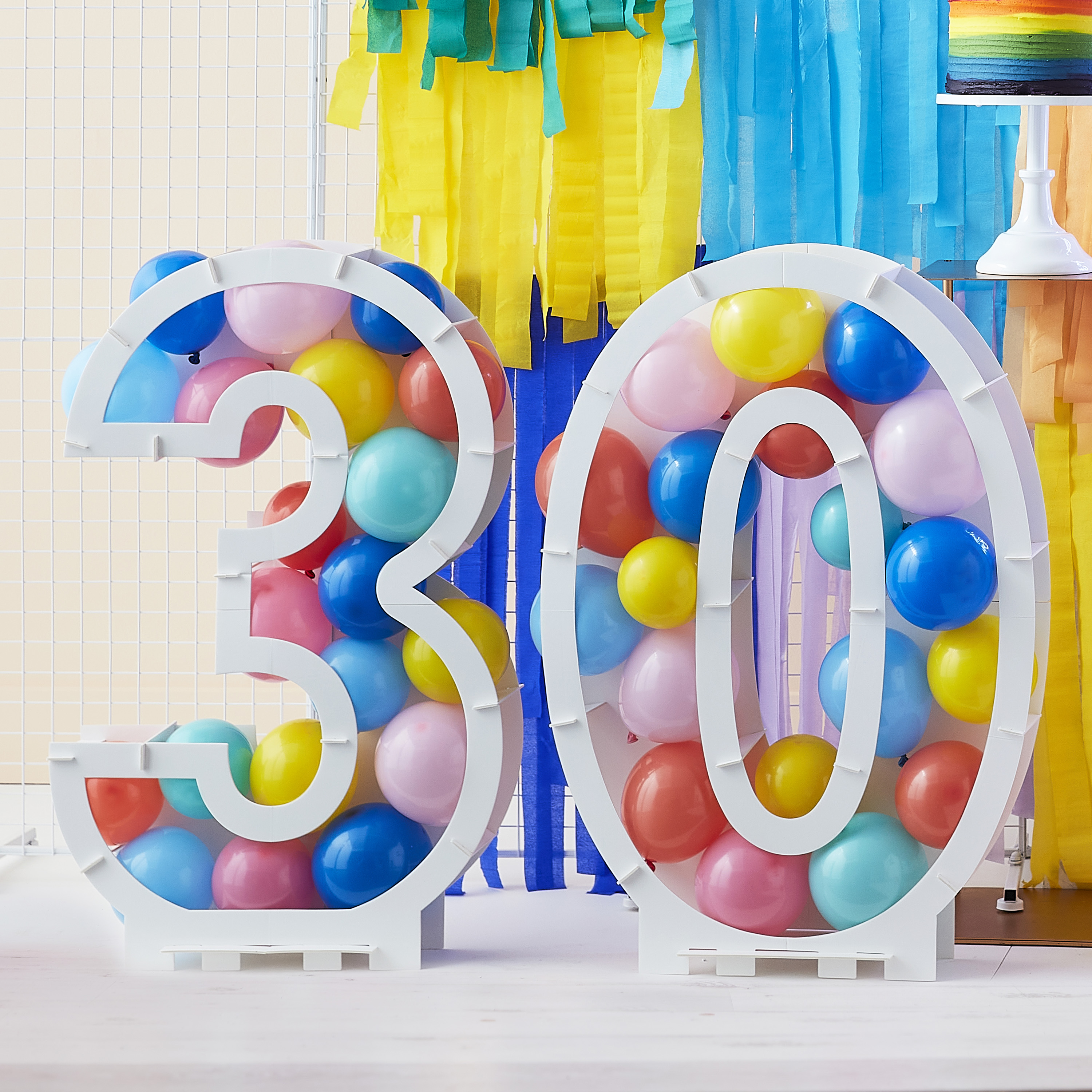 Rainbow Bright Balloon Mosaic Number Stand 30 | Ginger Ray