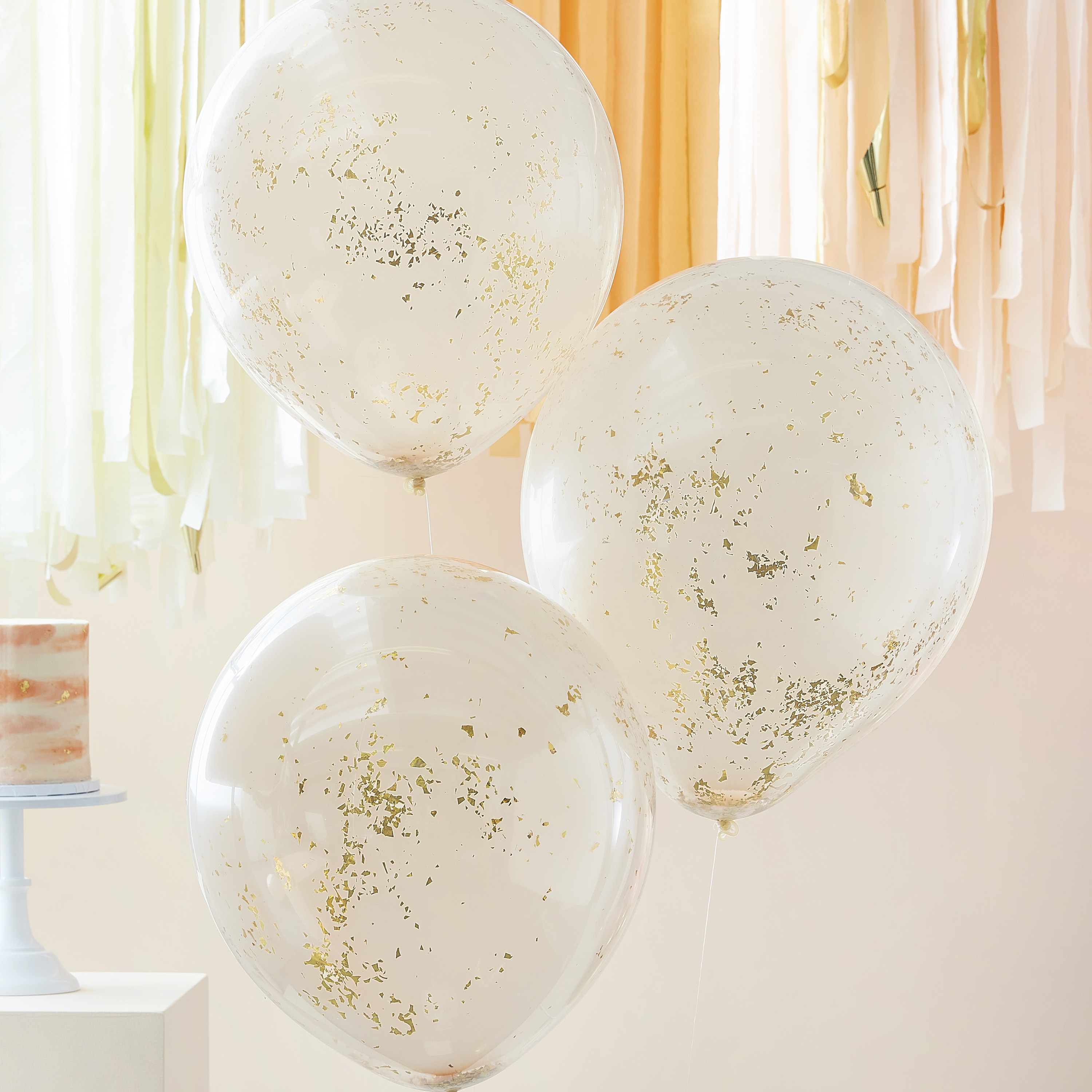 Double Layered Peach and Gold Glitter Confetti Balloons | Ginger Ray