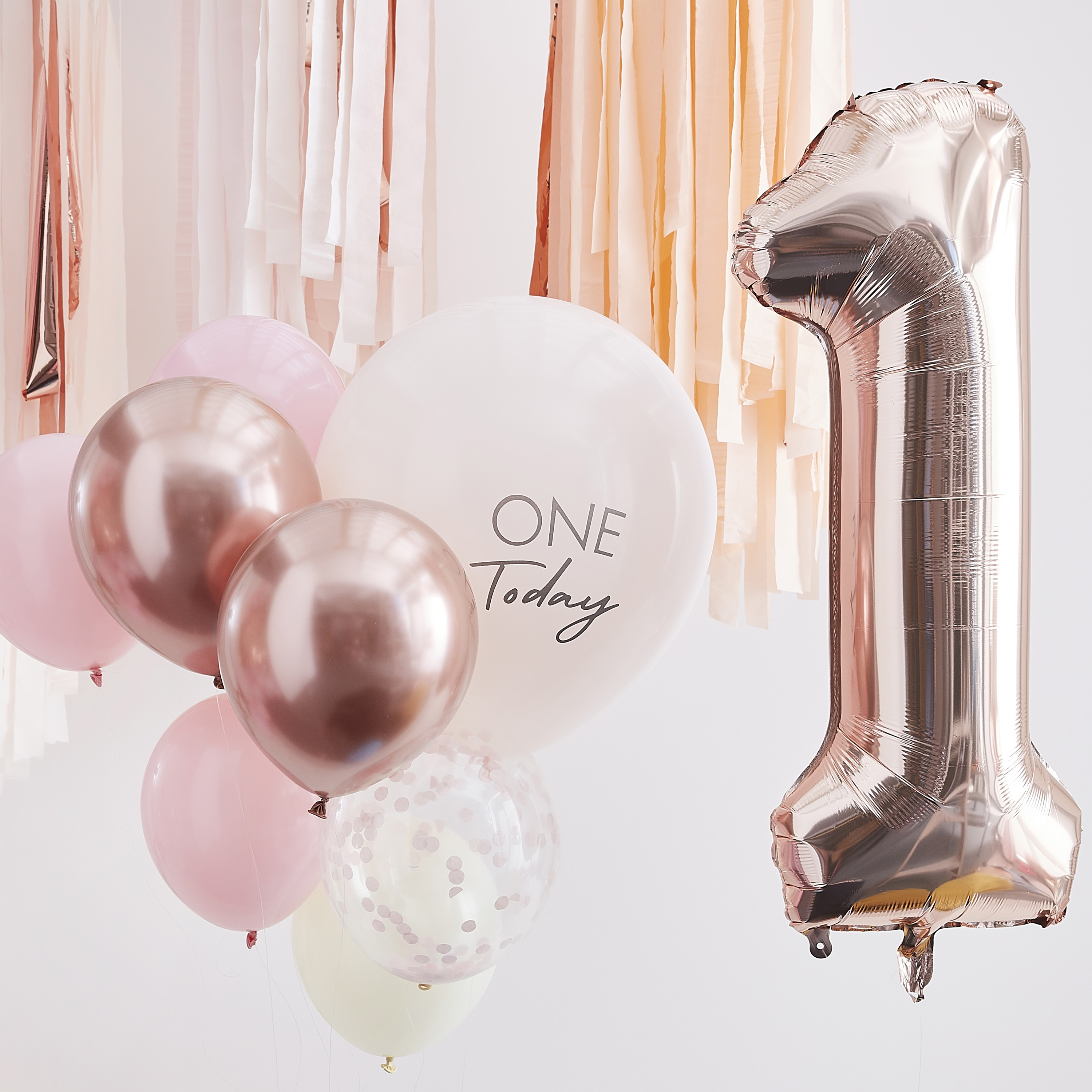 Pink and Rose Gold First Birthday Balloons | Ginger Ray