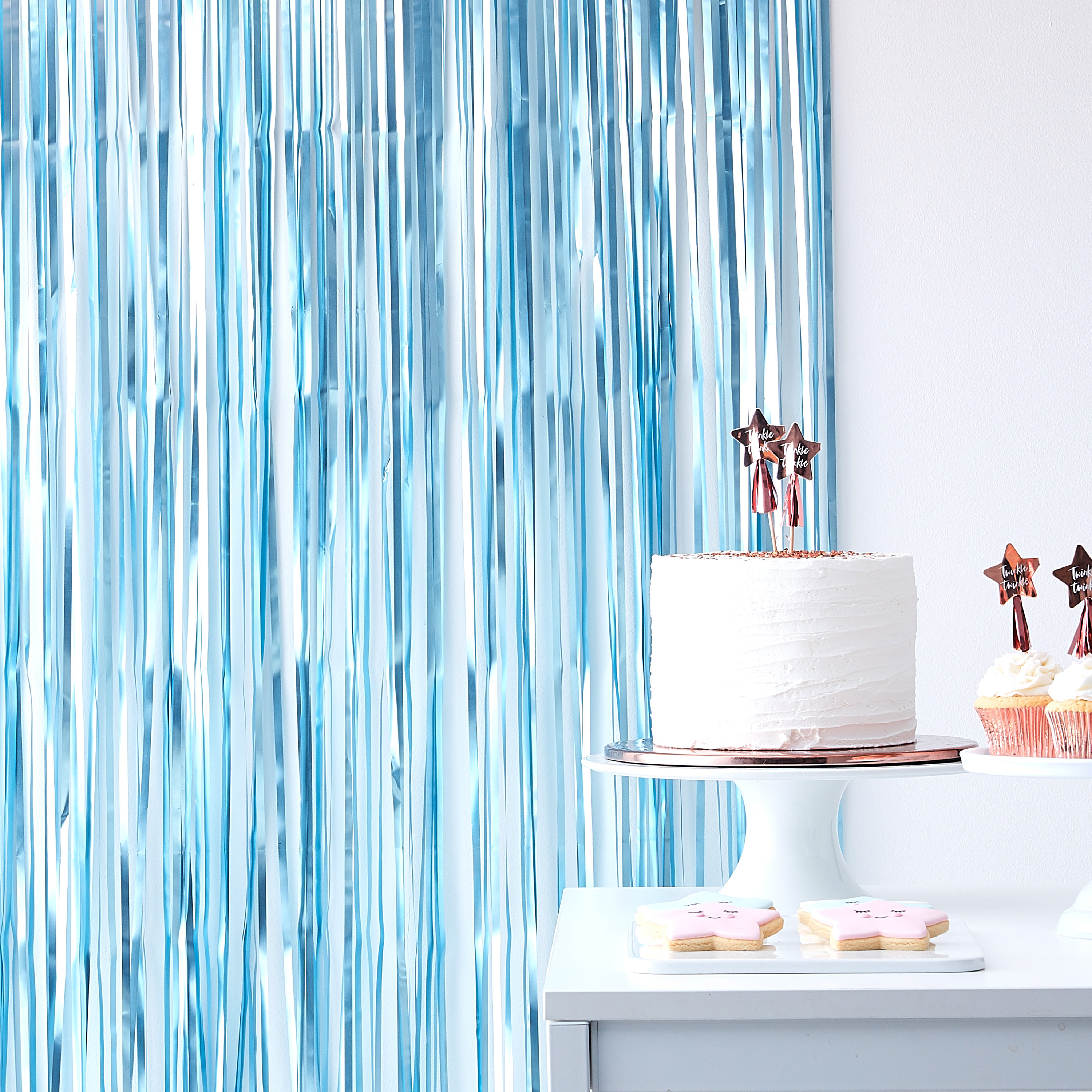 Matte Blue Fringe Curtain Backdrop | Ginger Ray