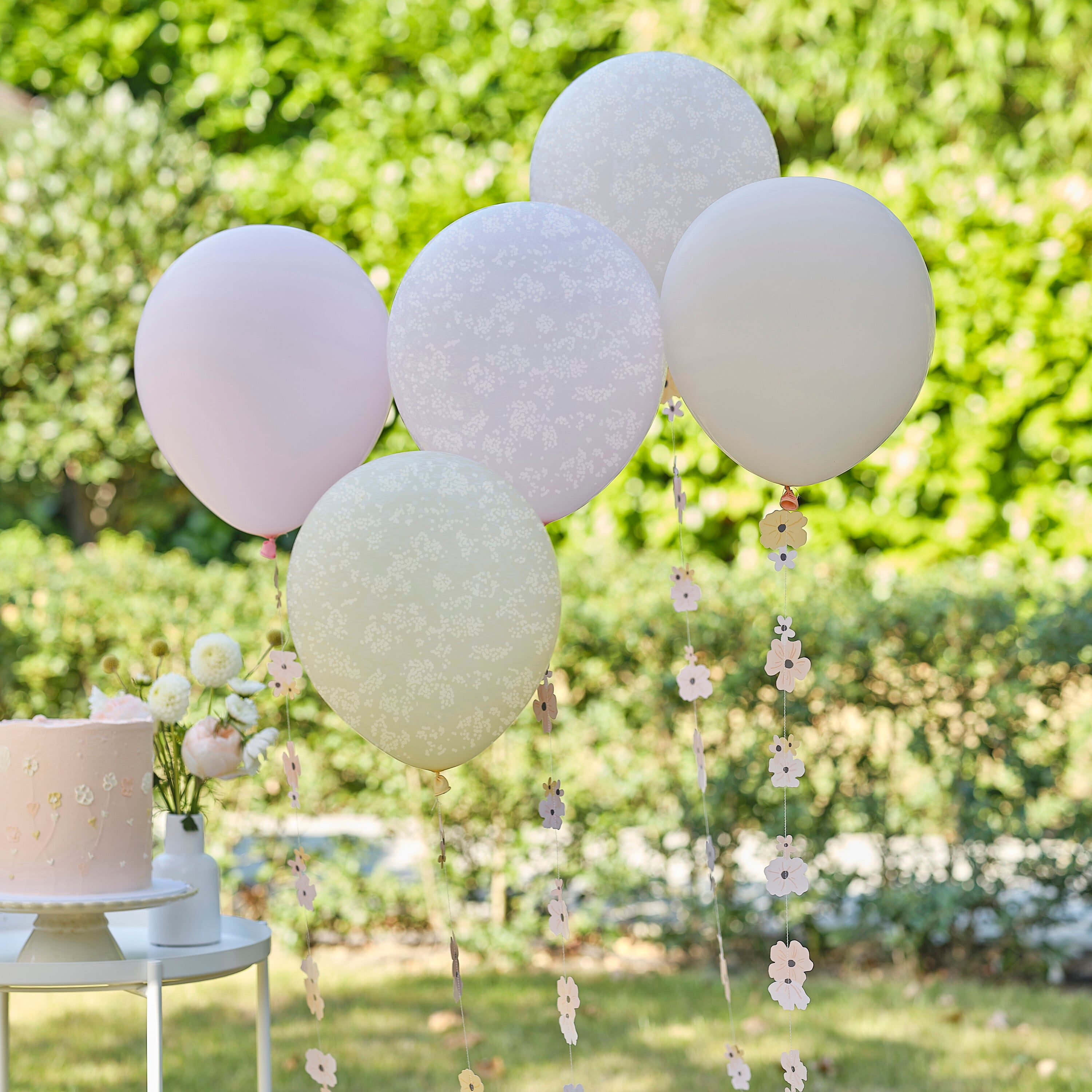 Pastel Flower Balloon Bundle with Floral Balloon Tails | Ginger Ray