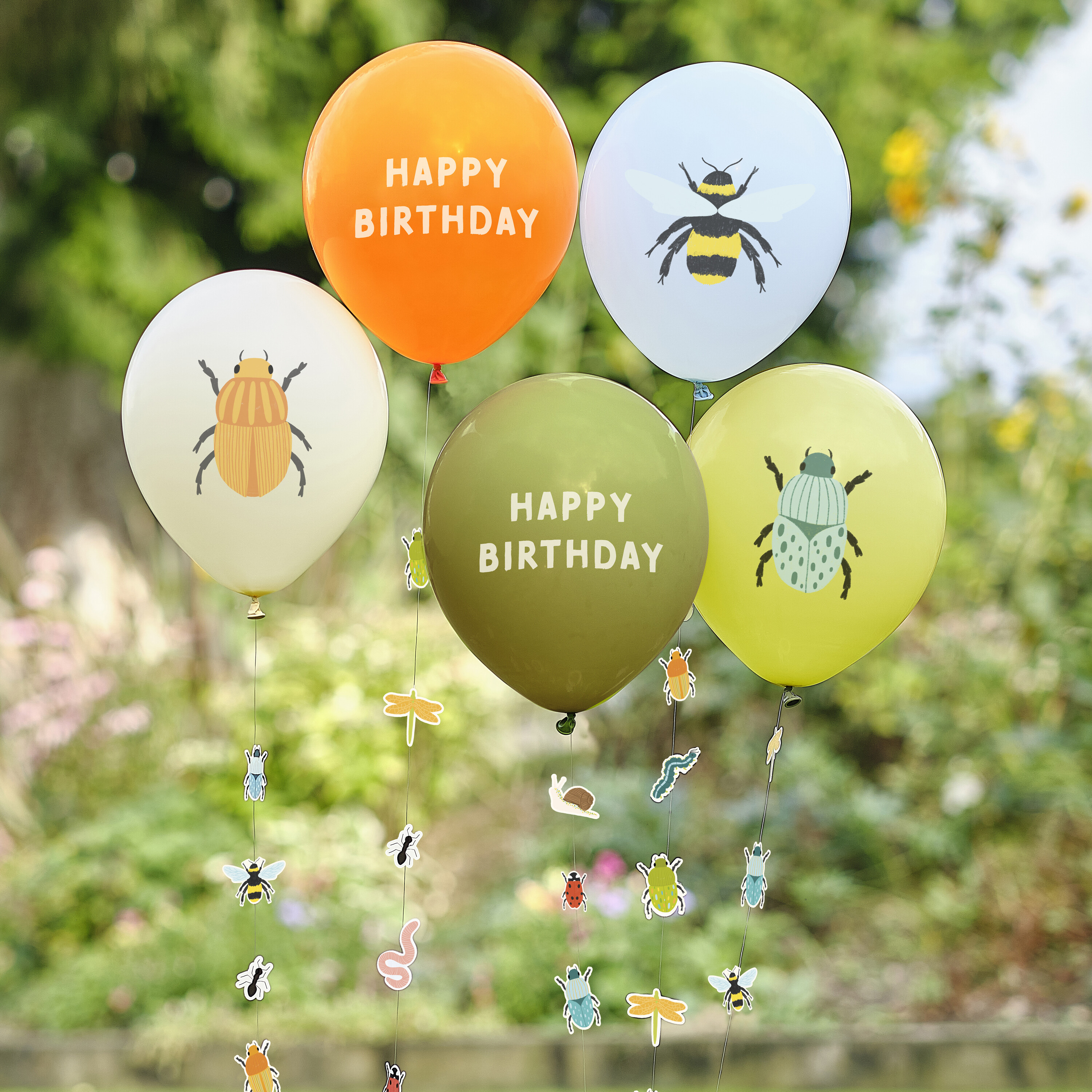 Bug Party Birthday Balloons with Bug Balloon Tails | Ginger Ray