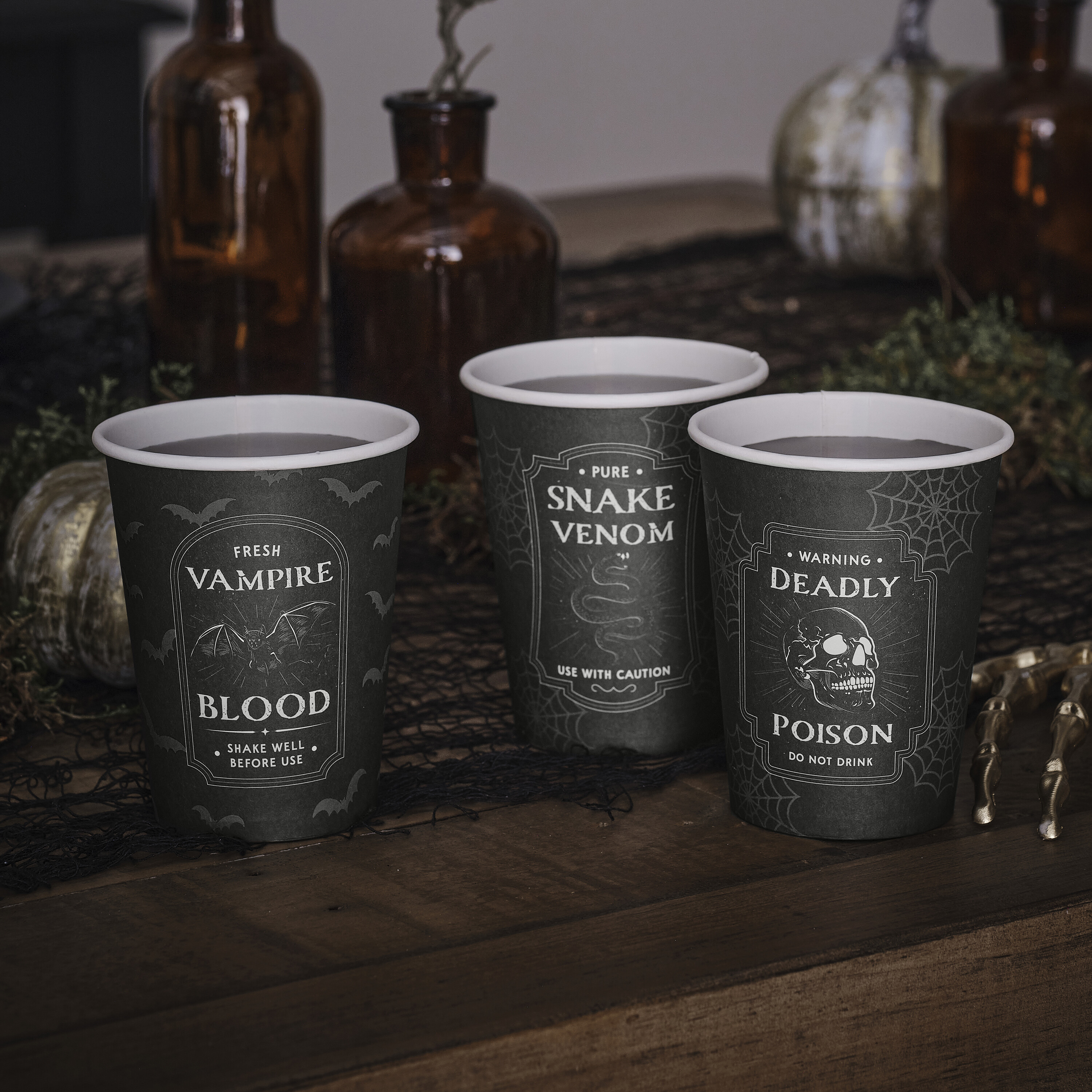 Black Potion Label Halloween Party Paper Cups | Ginger Ray