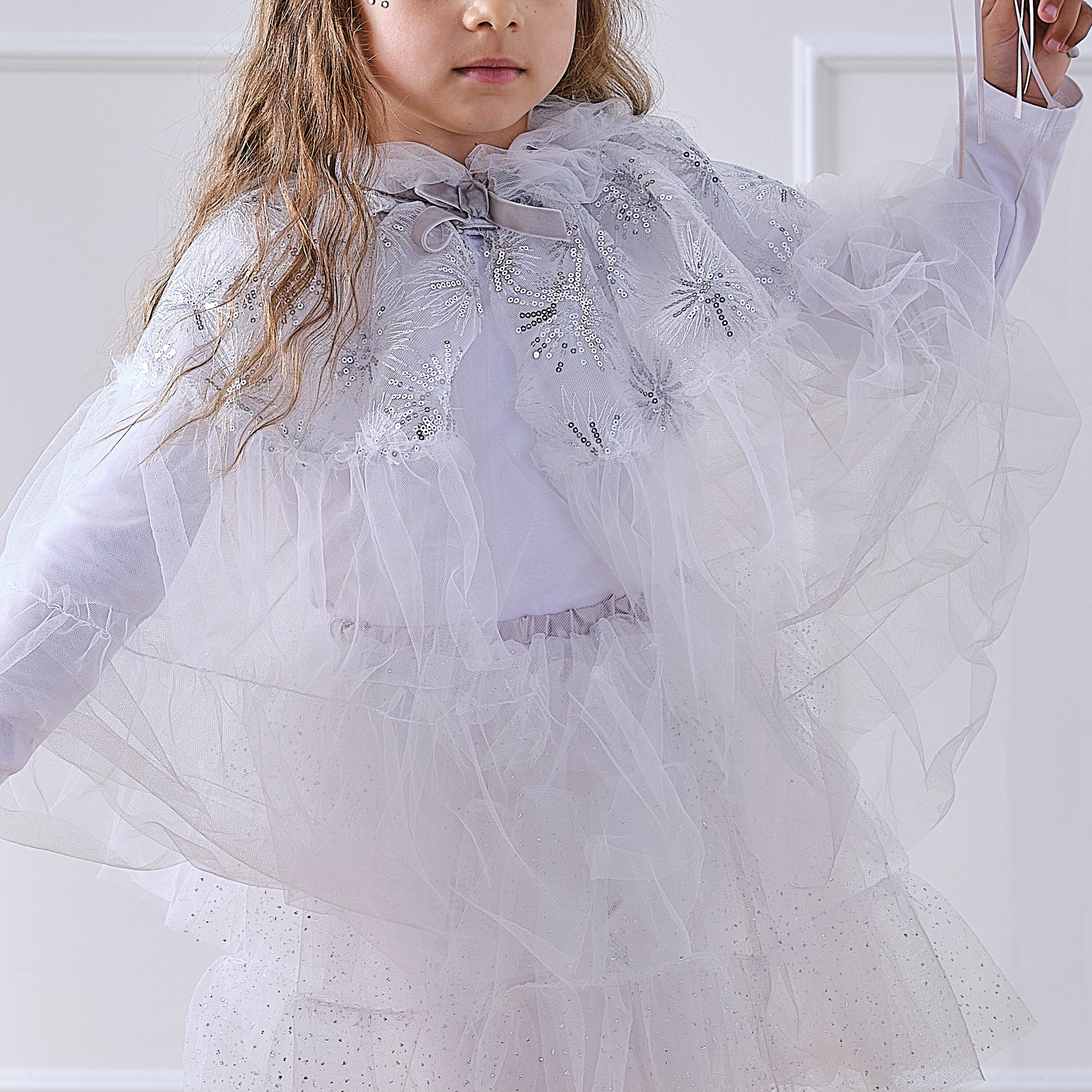 White & Silver Sparkle Fairy Princess Costume Cape | Ginger Ray