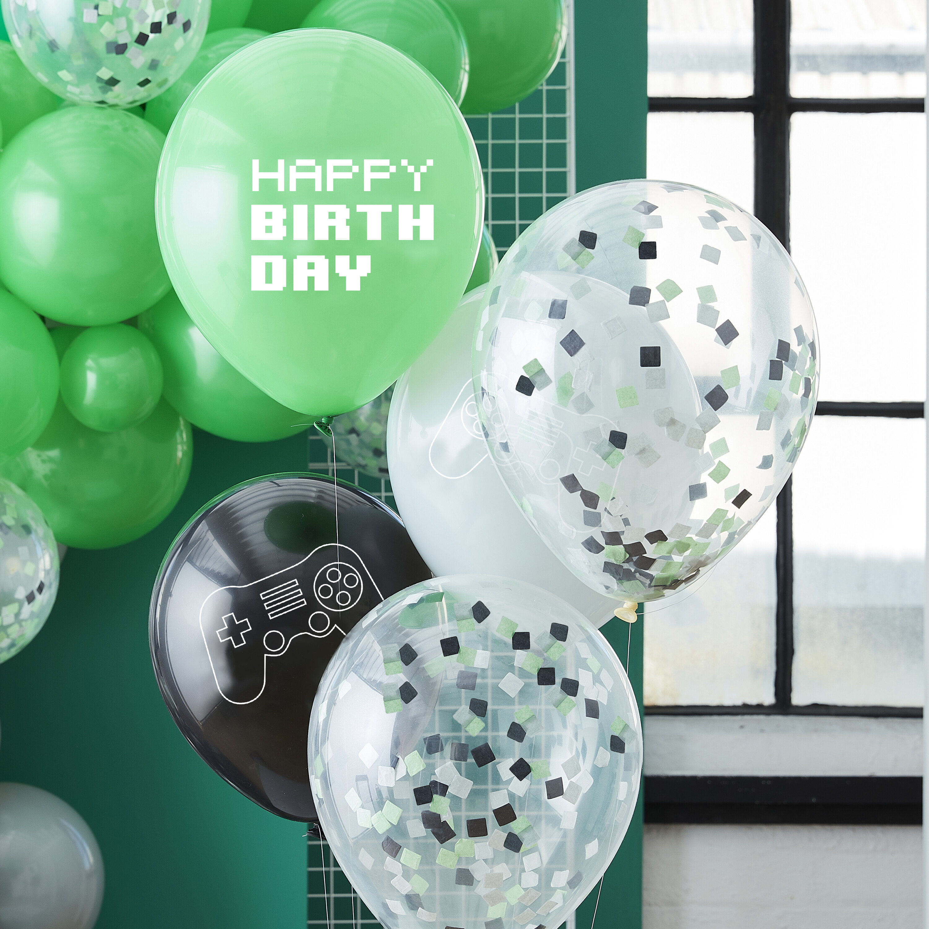 Black, Green and Grey Controller Confetti Balloon Bundle | Ginger Ray