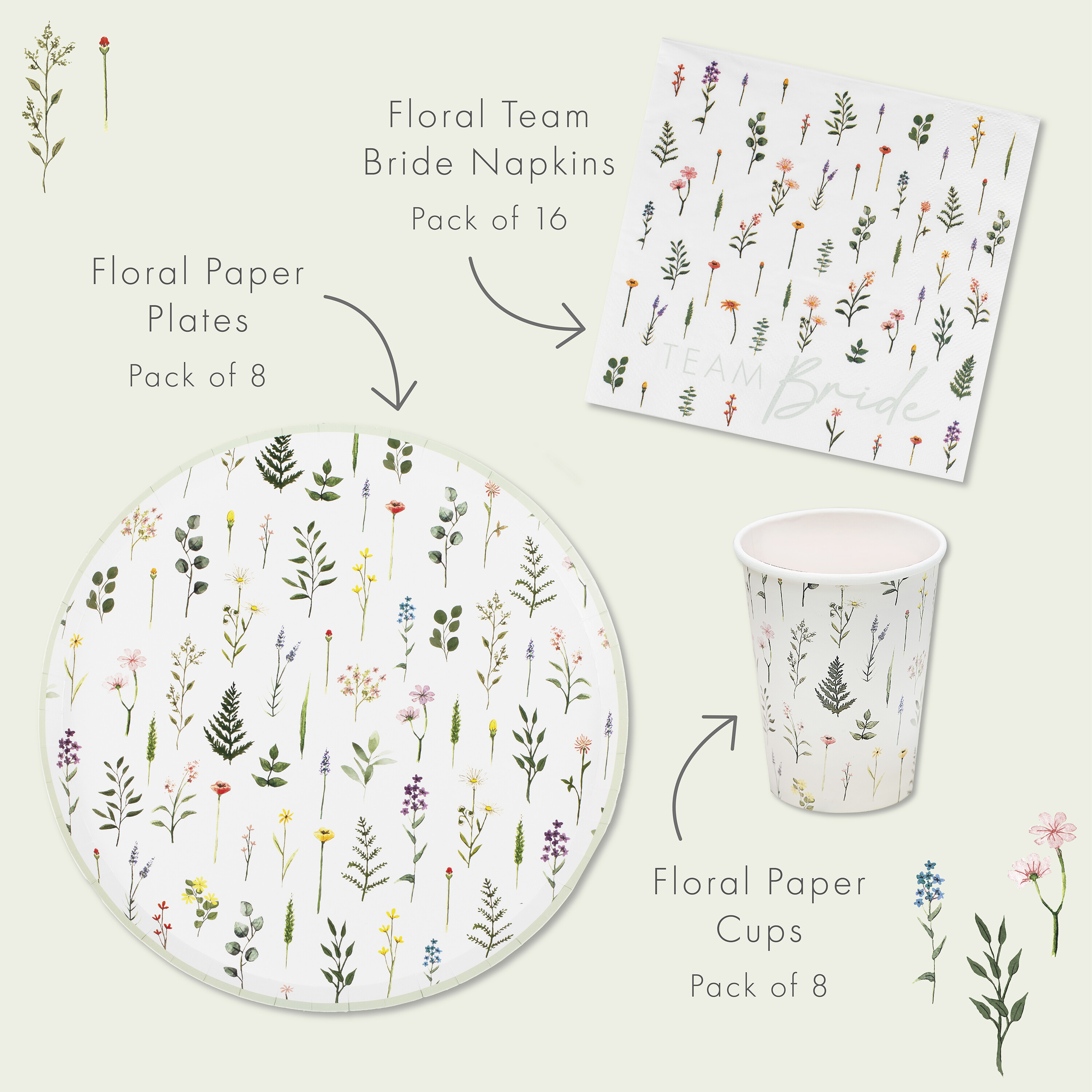 Team Bride Floral Hen Party Tableware Kit New In | Ginger Ray