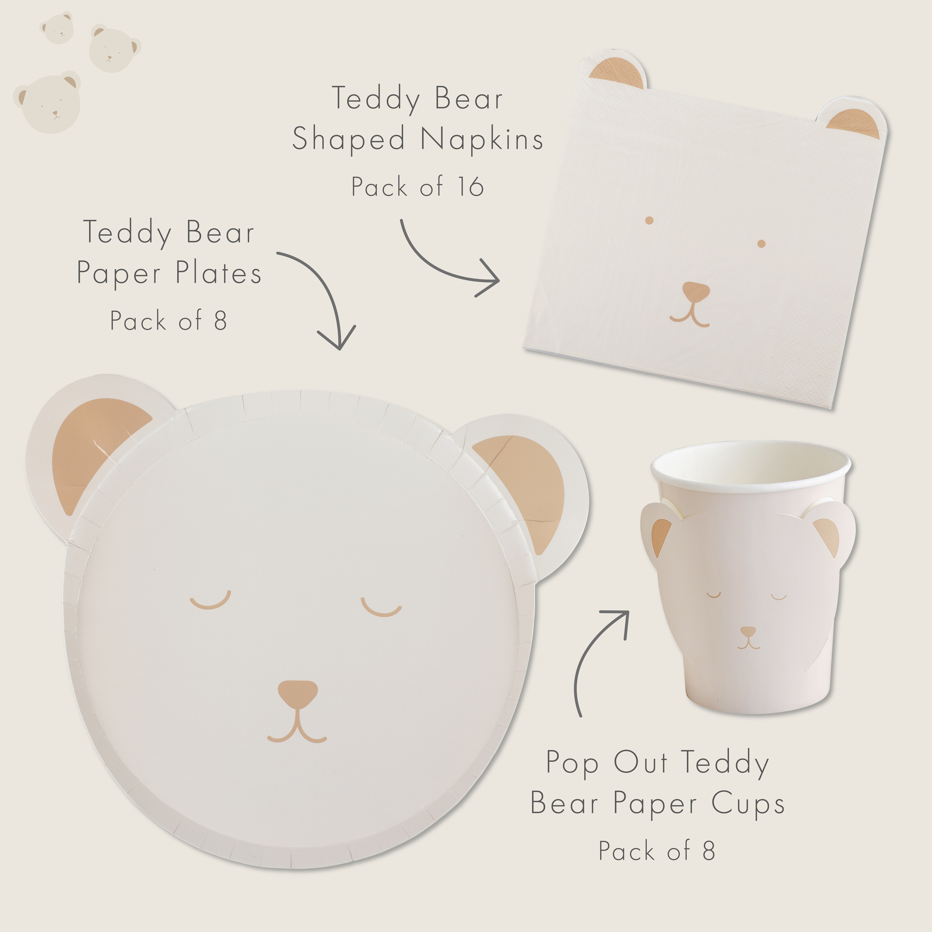 Teddy Bear Baby Shower Tableware Kit Baby Shower Tableware | Ginger Ray