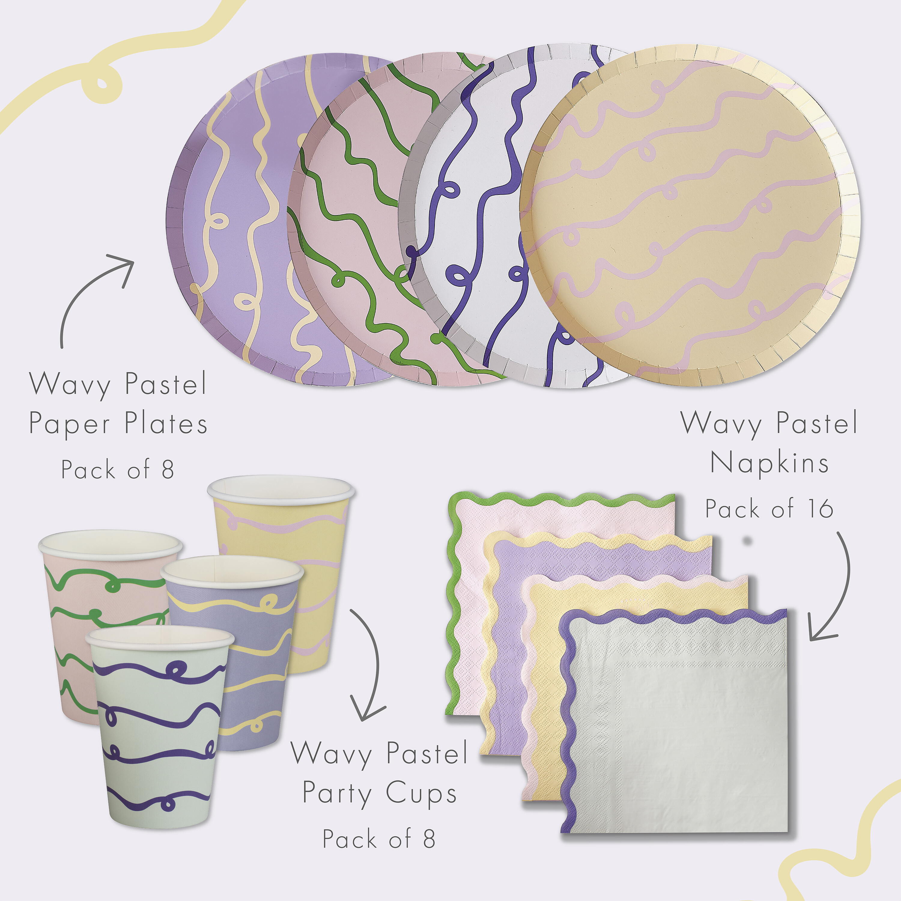 Wavy Pastel Party Tableware Kit Birthday Tableware | Ginger Ray