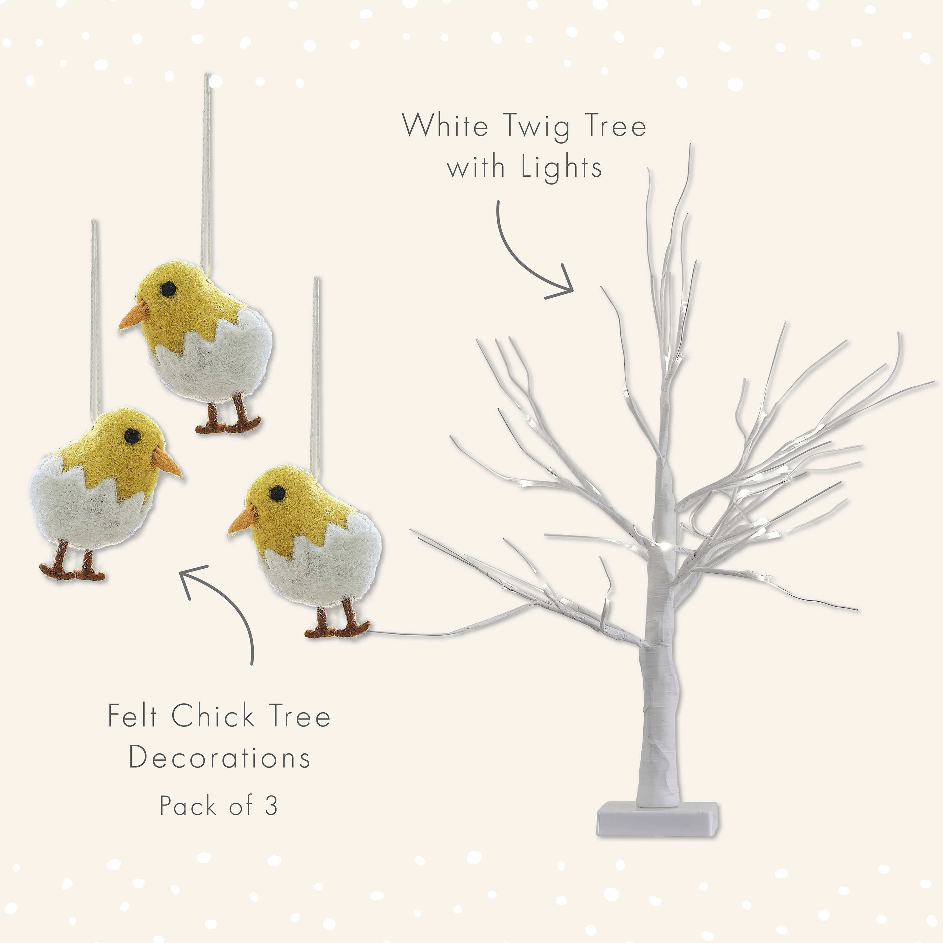 White Light Up Easter Tree & Felt Easter Chick Tree Decorations New In ...