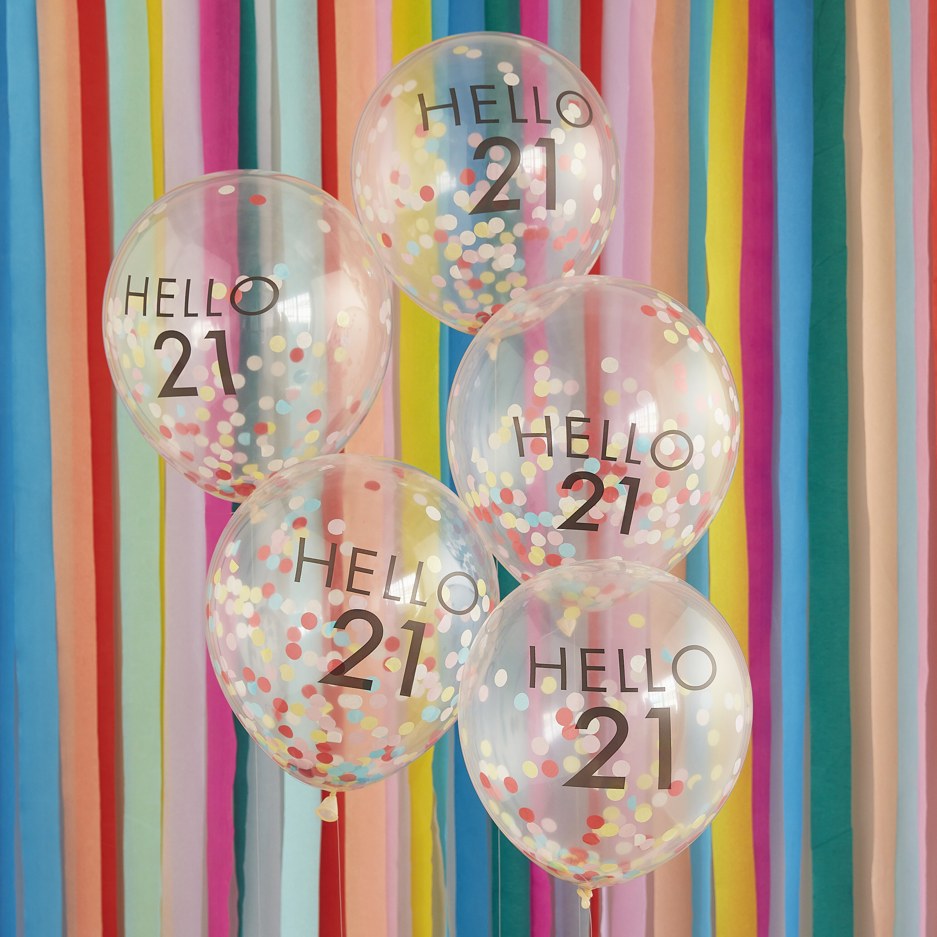 Hello 21 Rainbow Confetti 21st Birthday Balloons | Ginger Ray