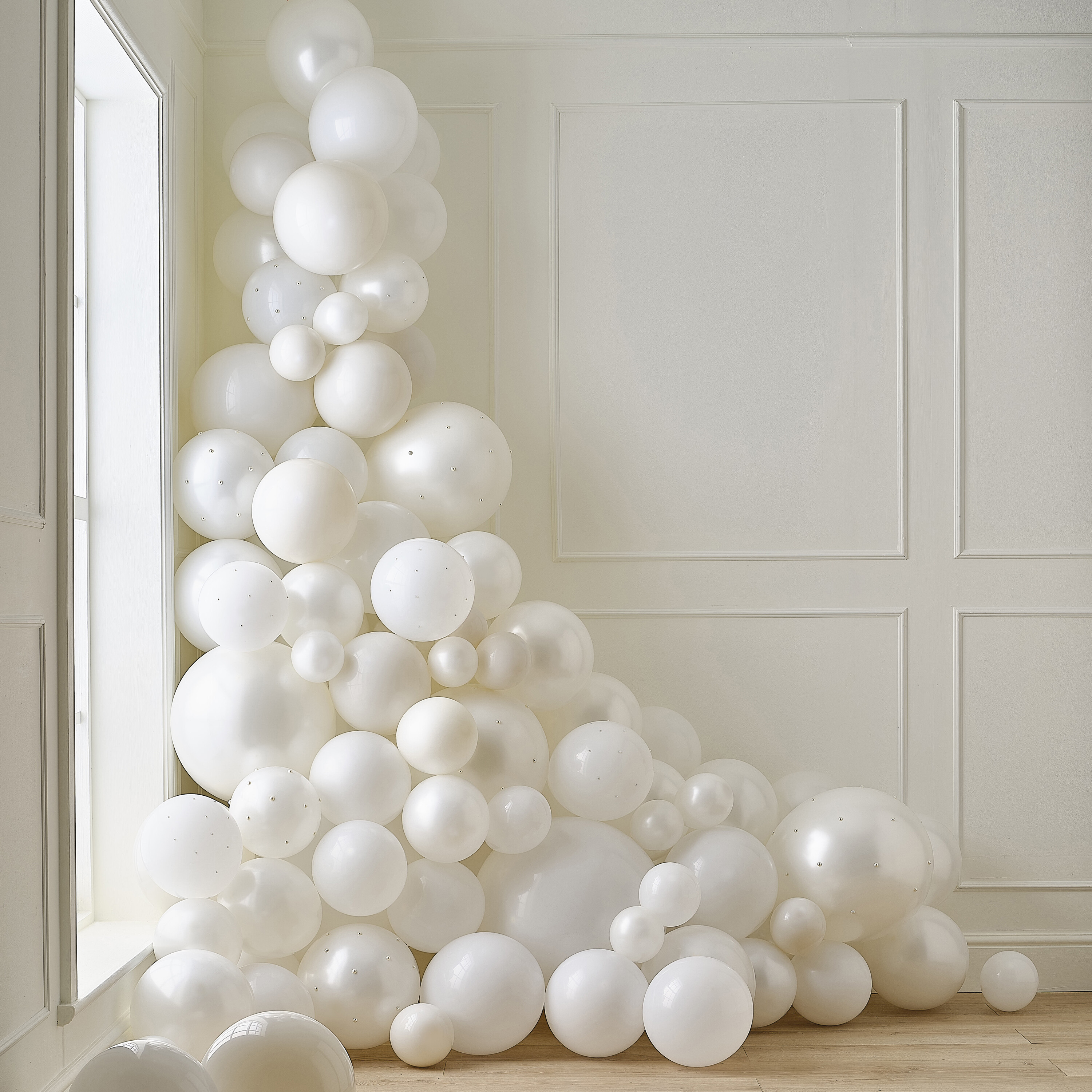 White & Cream Balloon Arch with Pearls | Ginger Ray