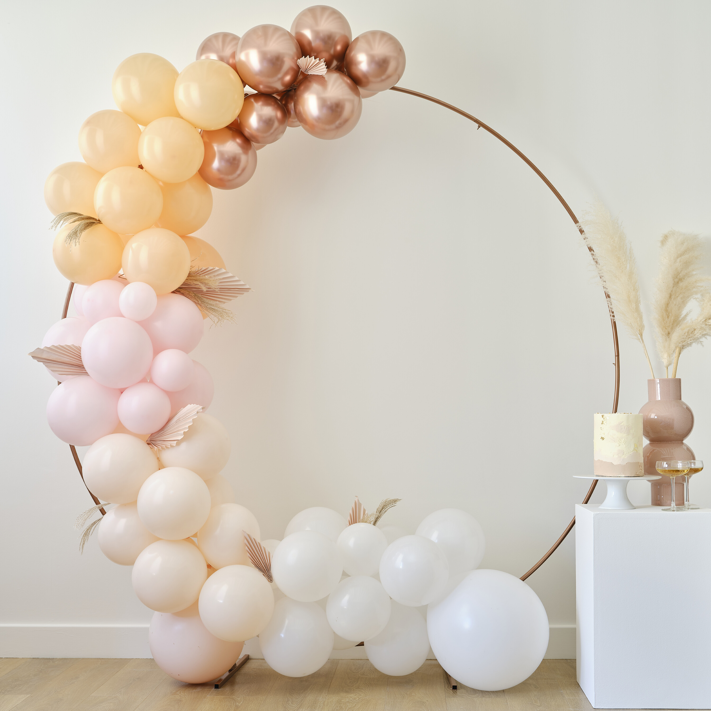 Pampas, White, Peach and Rose Gold Balloon Arch Kit | Ginger Ray